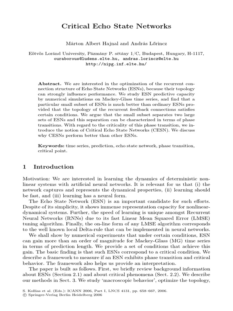 Critical Echo State Networks | PDF | Applied Mathematics | Mathematical Physics