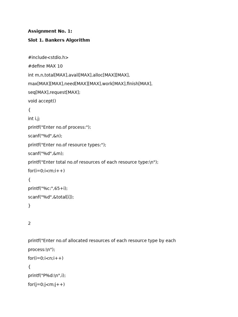 Assignment No1 - Banker's - Algorithm | PDF | Computer Programming | Computer Standards