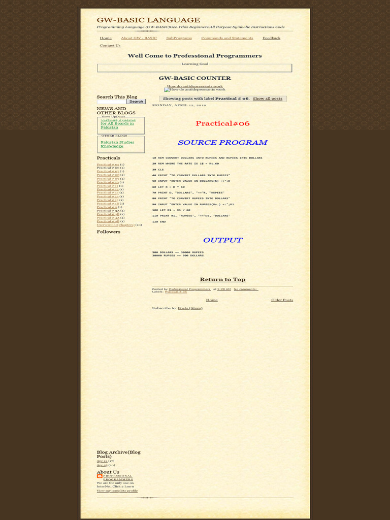 GW-BASIC LANGUAGE - Practical # 06 | PDF | Basic | Computer Engineering