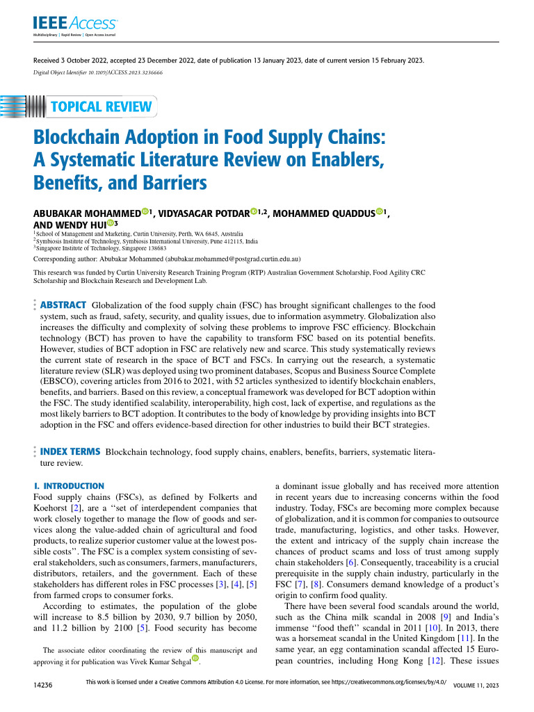 Blockchain Adoption in Food Supply Chains A Systematic Literature Review On Enablers Benefits ...