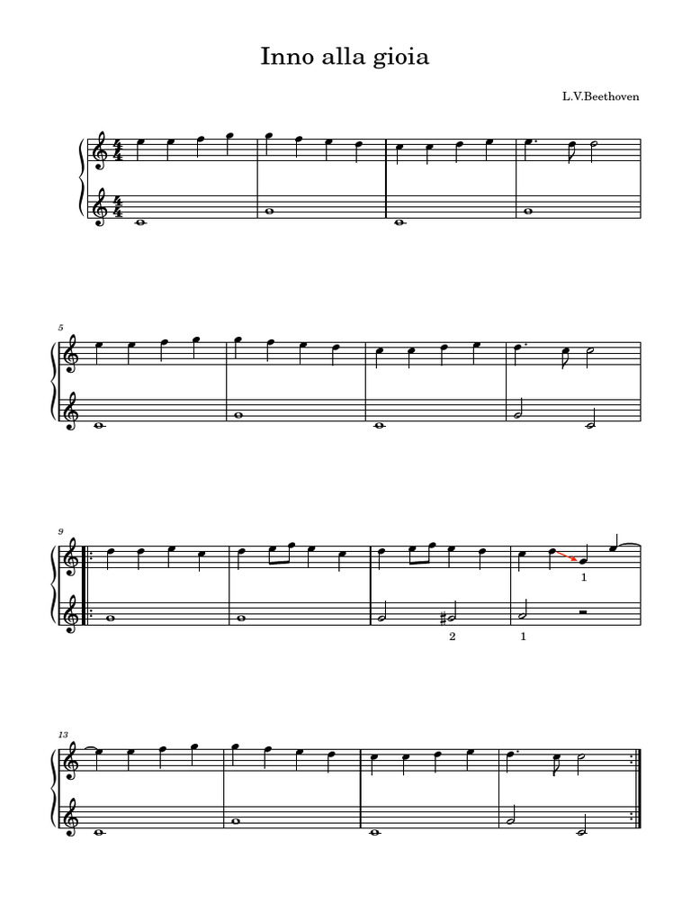 Inno Alla Gioia Per Pianoforte - Beethoven | PDF