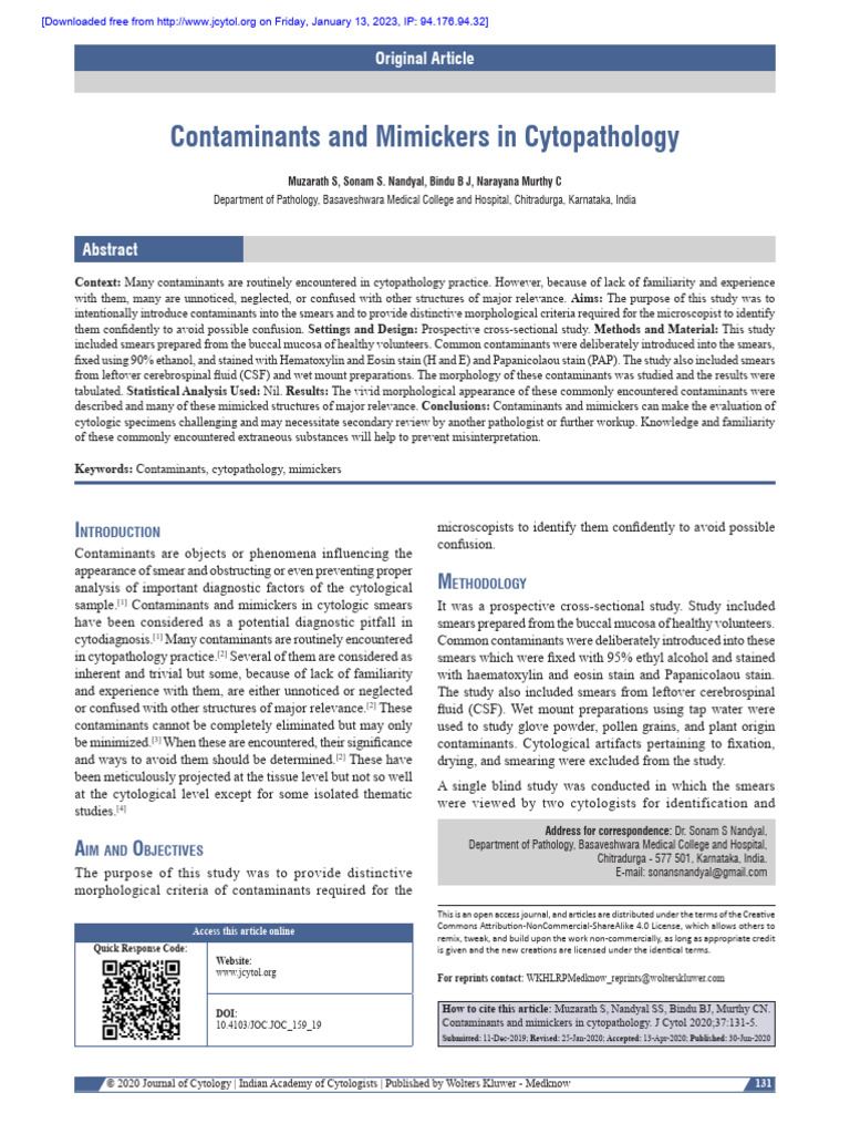 Identifying Contaminants in Cytology | PDF | Cytopathology | Staining