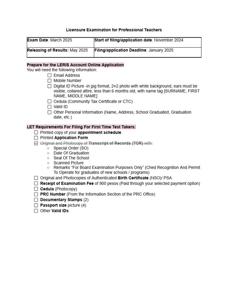 LET Requirements and CSC Eligibility | PDF | Identity Document ...