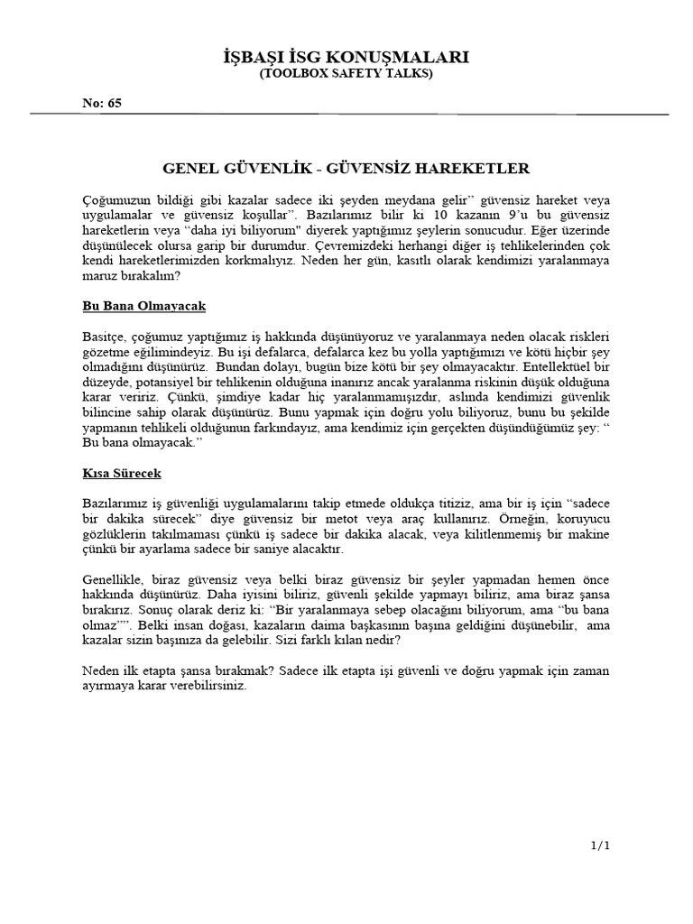 ISBASI ISG KONUSMALARI-65 - Guvensiz Hareketler | PDF