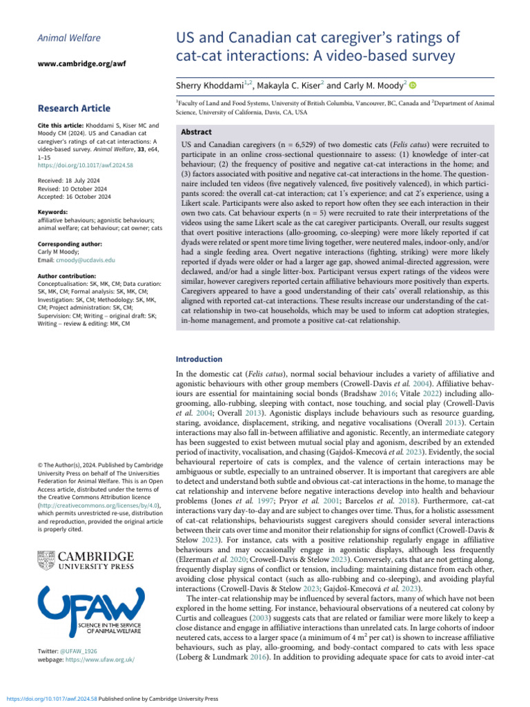 US and Canadian Cat Caregivers Ratings of Cat-Cat | PDF | Cats