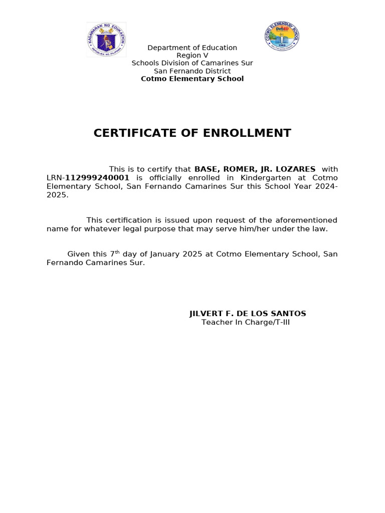 Certificate of Enrollment | PDF