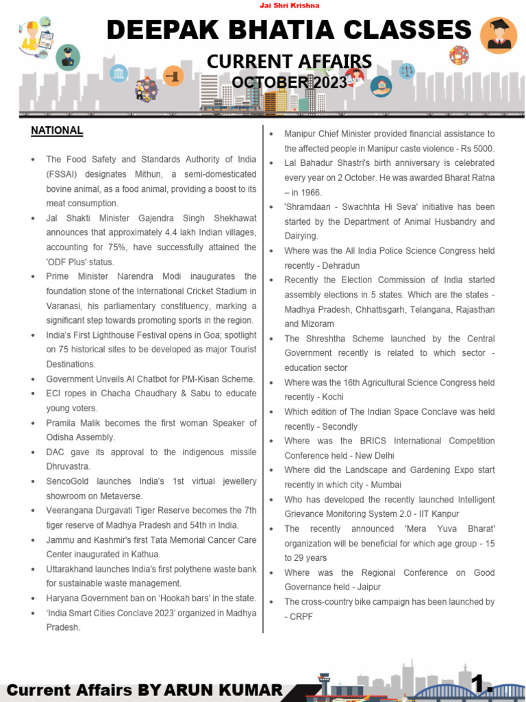Current Affairs From OCt To March 2024 | PDF | Government Of India