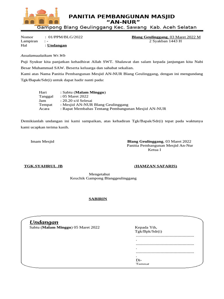 Undangan-Rapat-Panitia-Mesjid | PDF