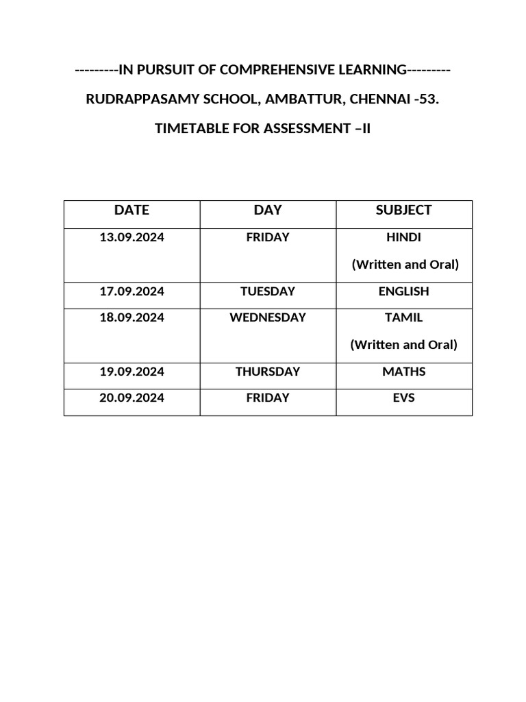 Ukg Timetable | PDF