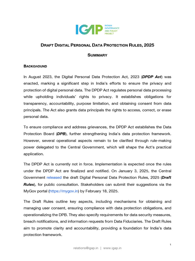 IGAP - Summary - Draft - DPDP - Rules - 2025 - 1735980869 2025-01-04 08 ...