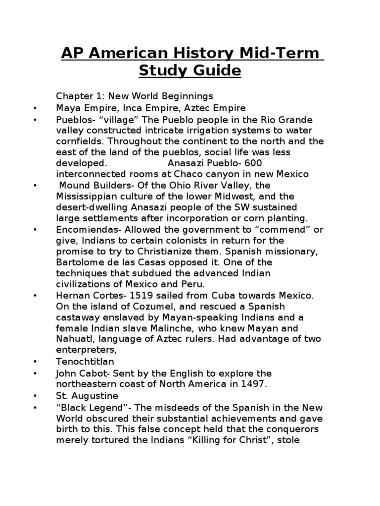 AP American History Mid-Term Study Guide | PDF | Federalist Party ...