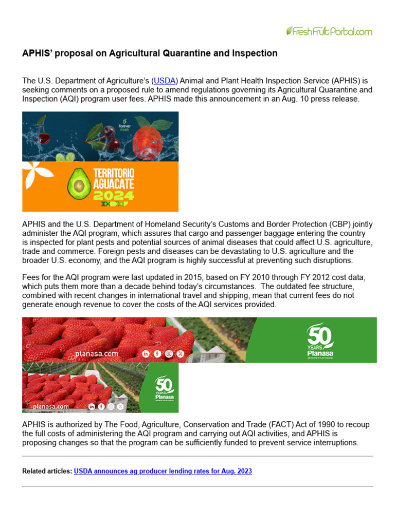 APHIS' Proposal On Agricultural Quarantine and Inspection | PDF | Economies