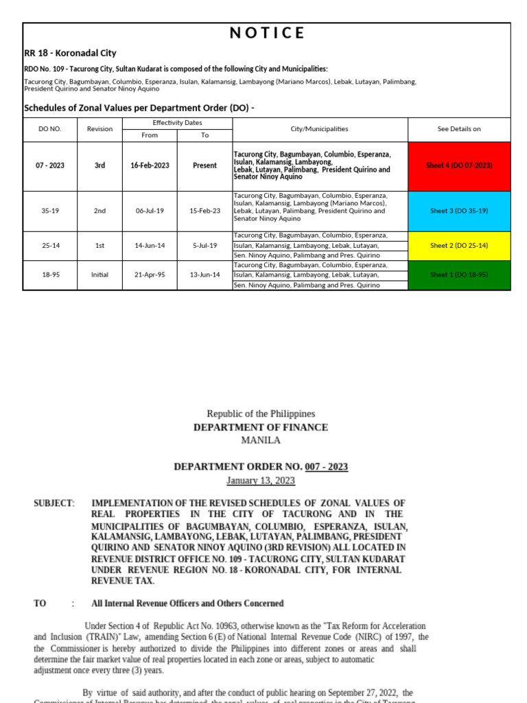 RDO No. 109 - Tacurong City, Sultan Kudarat | PDF