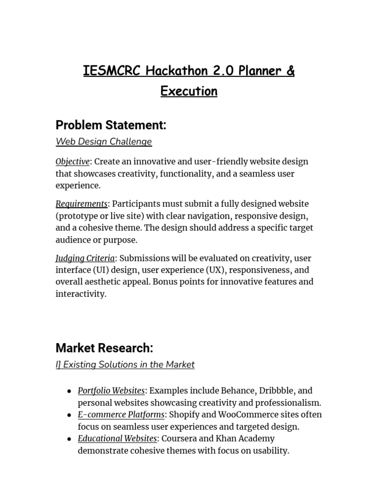 IESMCRC Hackathon 2.0 Planner & Execution | PDF