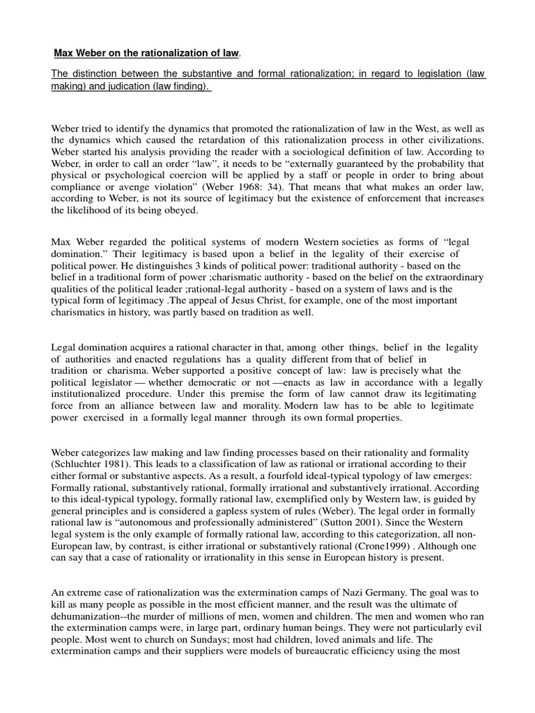 Max Weber On The Rationalization of Law | PDF | Rationality | Charisma