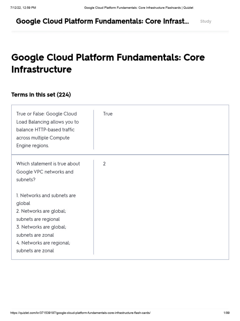 Google Cloud Platform Fundamentals Core Infrastructure Flashcards | PDF ...
