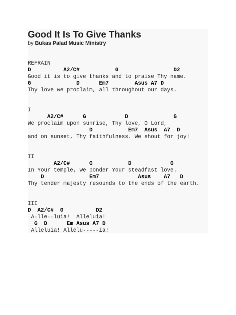 Good It Is To Give Thanks | PDF