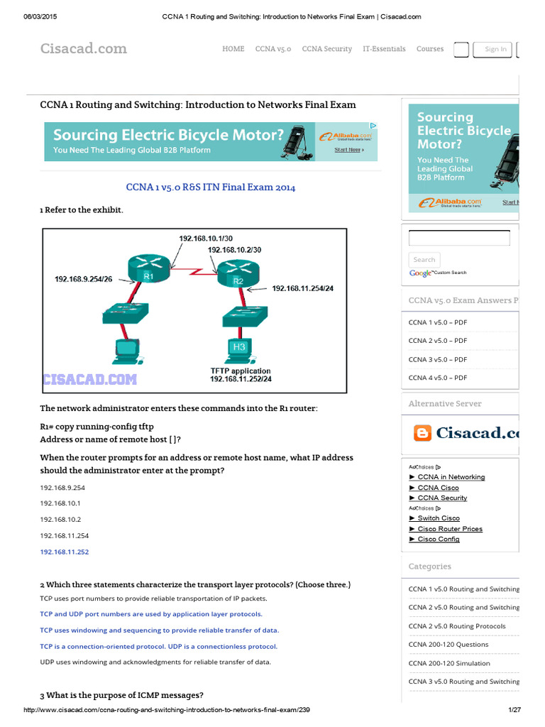 CCNA 1 Routing and Switching - Introduction To Networks Final Exam - Cisacad | PDF | Computer ...
