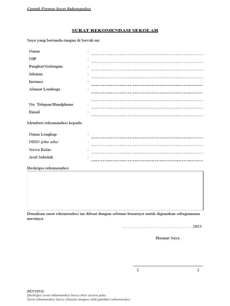 Contoh Format Surat Rekomendasi | PDF
