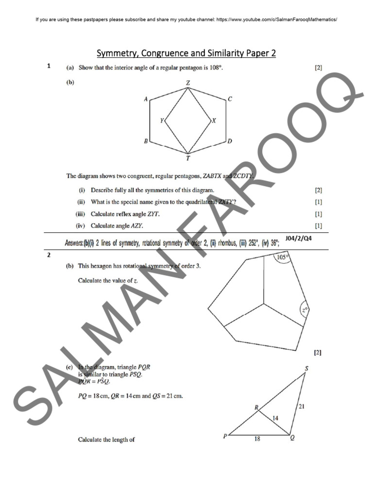 Symmetry, Congruence and Similarity Paper 2 | PDF