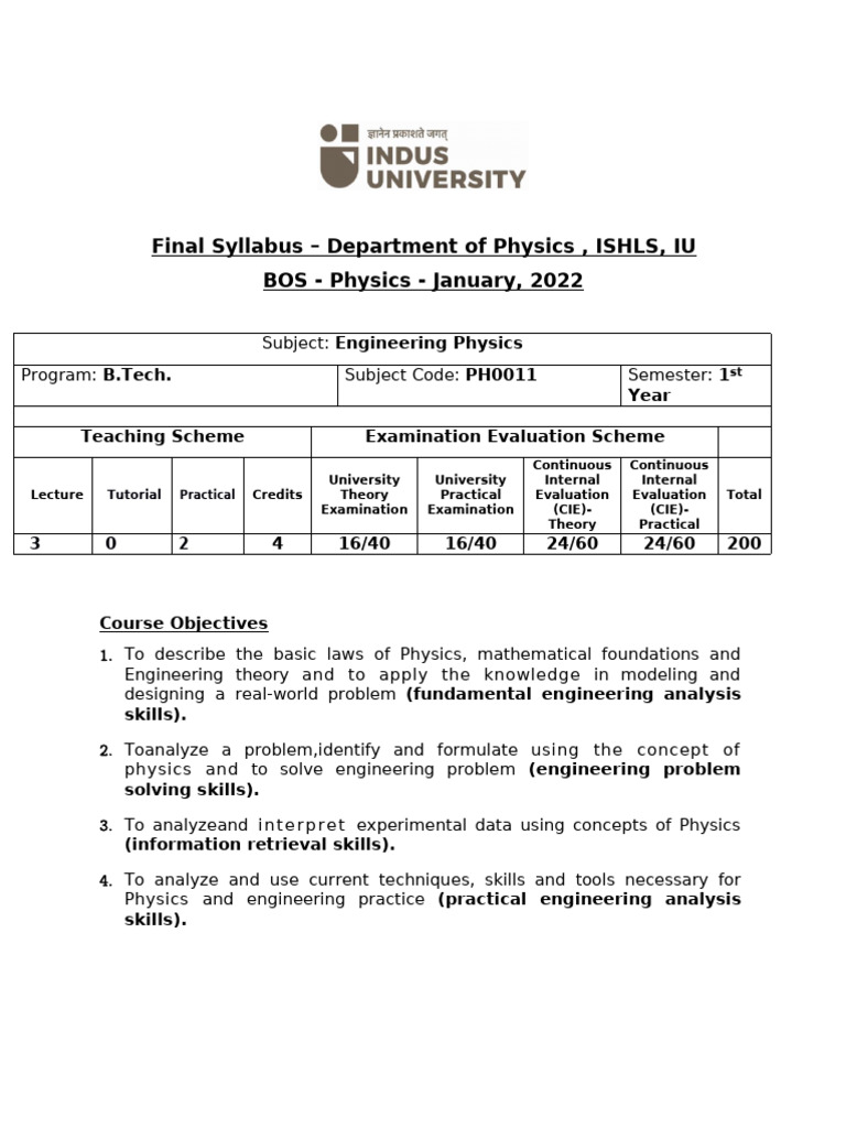Syllabus_Engineering_Physics_BOS-JAN-2022 | PDF | Superconductivity | Diffraction