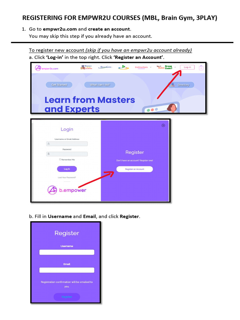 Manual For Registration (Empwr2u Courses) v4 | PDF