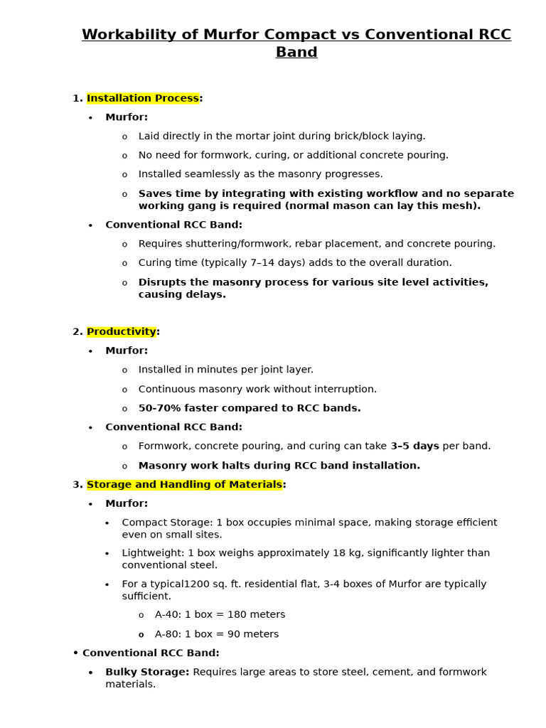 Murfor Vs Conventional RCC Band Workability | PDF