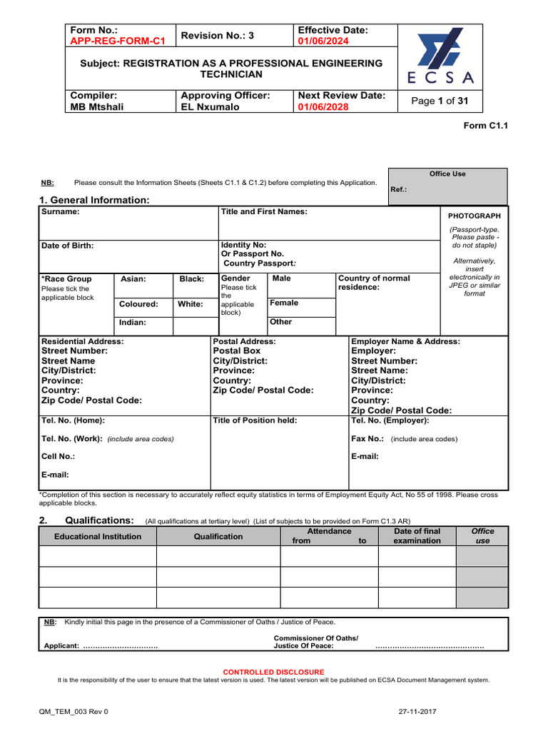 Professional Engineering Technician Registration | PDF | Notary Public ...