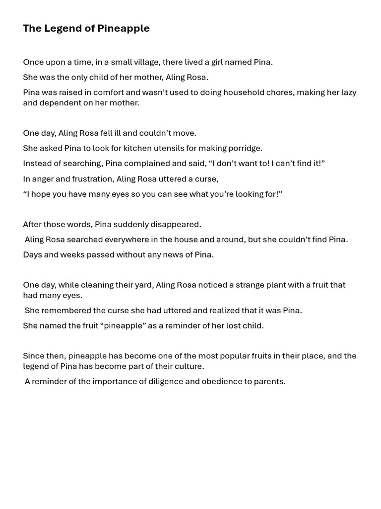 The Legend of Pina and Pineapple | PDF