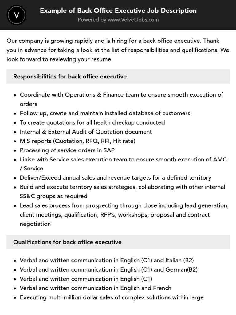 Back Office Executive v3 | PDF