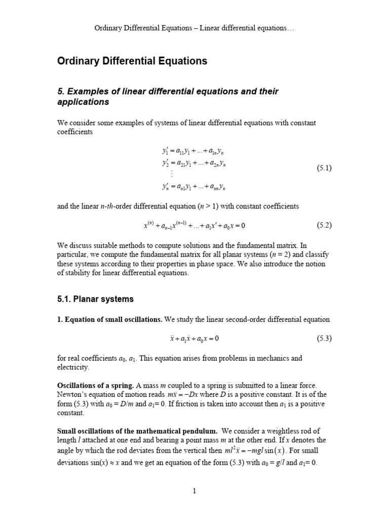 ode-chap5 | PDF | Eigenvalues And Eigenvectors | Stability Theory