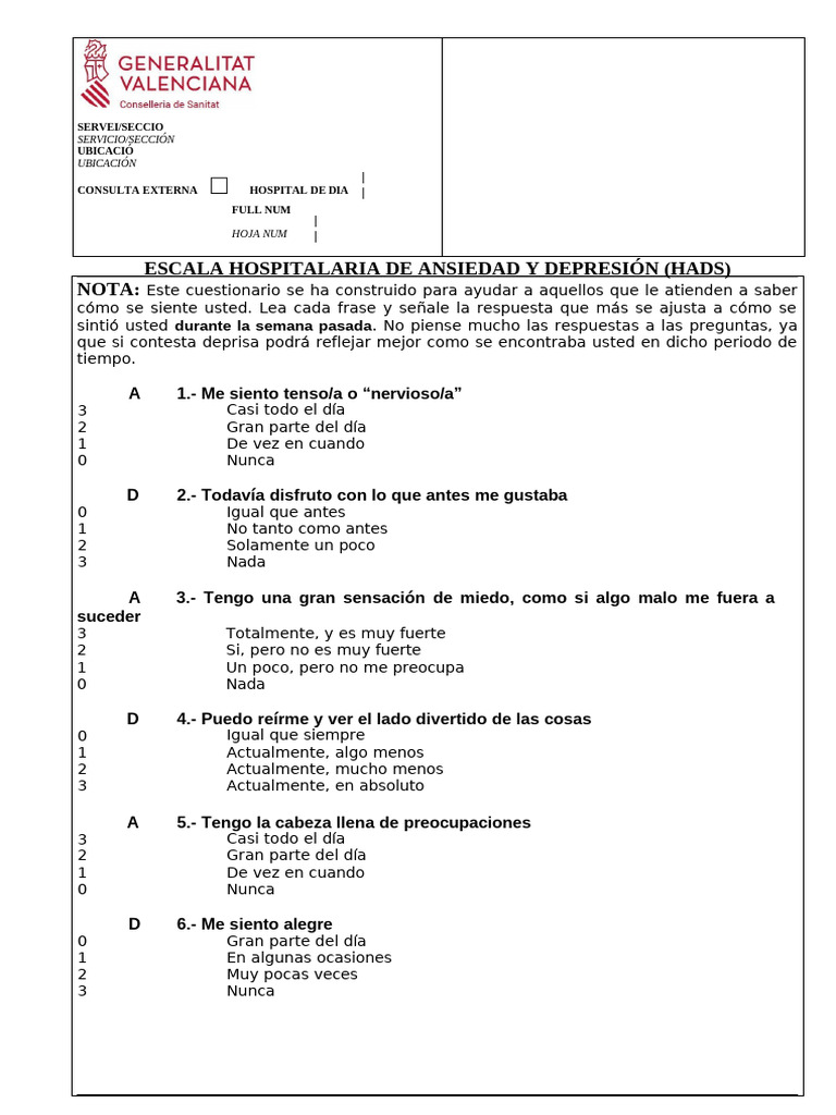 HADS Normalizado | PDF | Ansiedad
