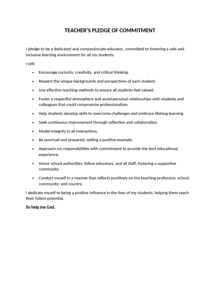Teacher's Commitment Pledge | PDF