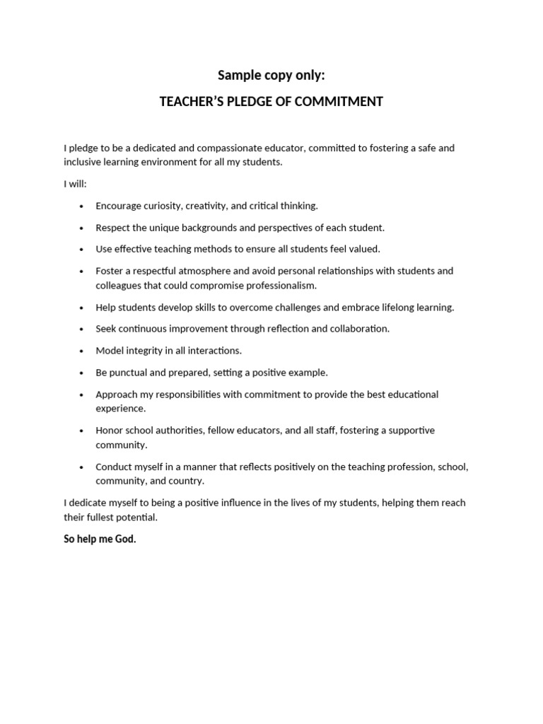 Teacher's Pledge of Commitment | PDF