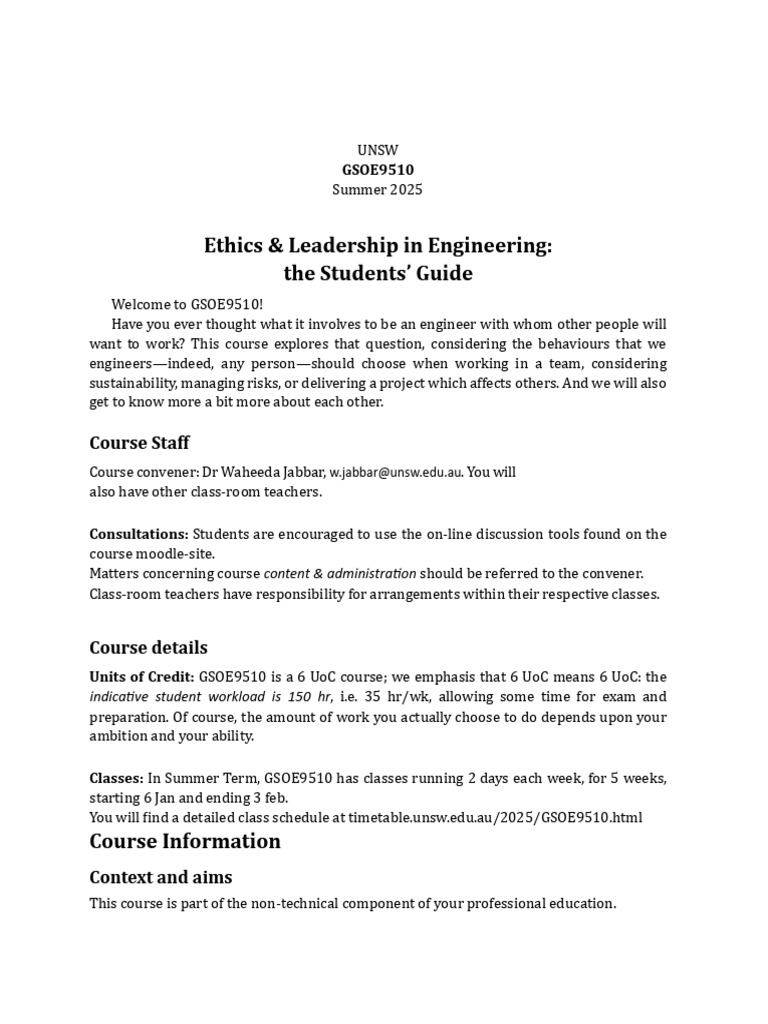 GSOE9510 Ethics & Leadership Guide | PDF | Lecture | Learning