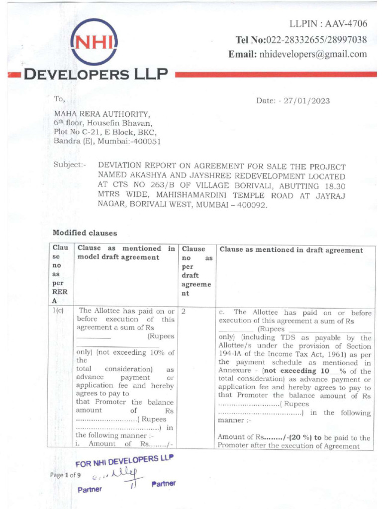 1 Deviation Report With Respect To Model Copy of Agreement | PDF