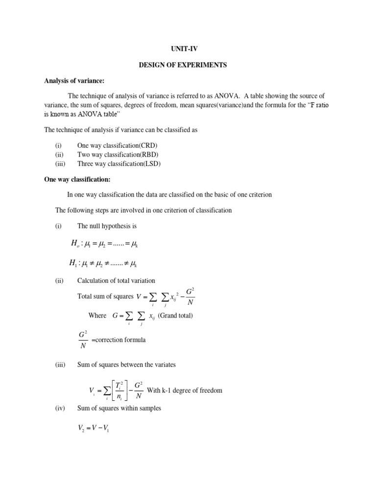 Unit IV Design of Experiments | PDF | Statistics | Data Analysis