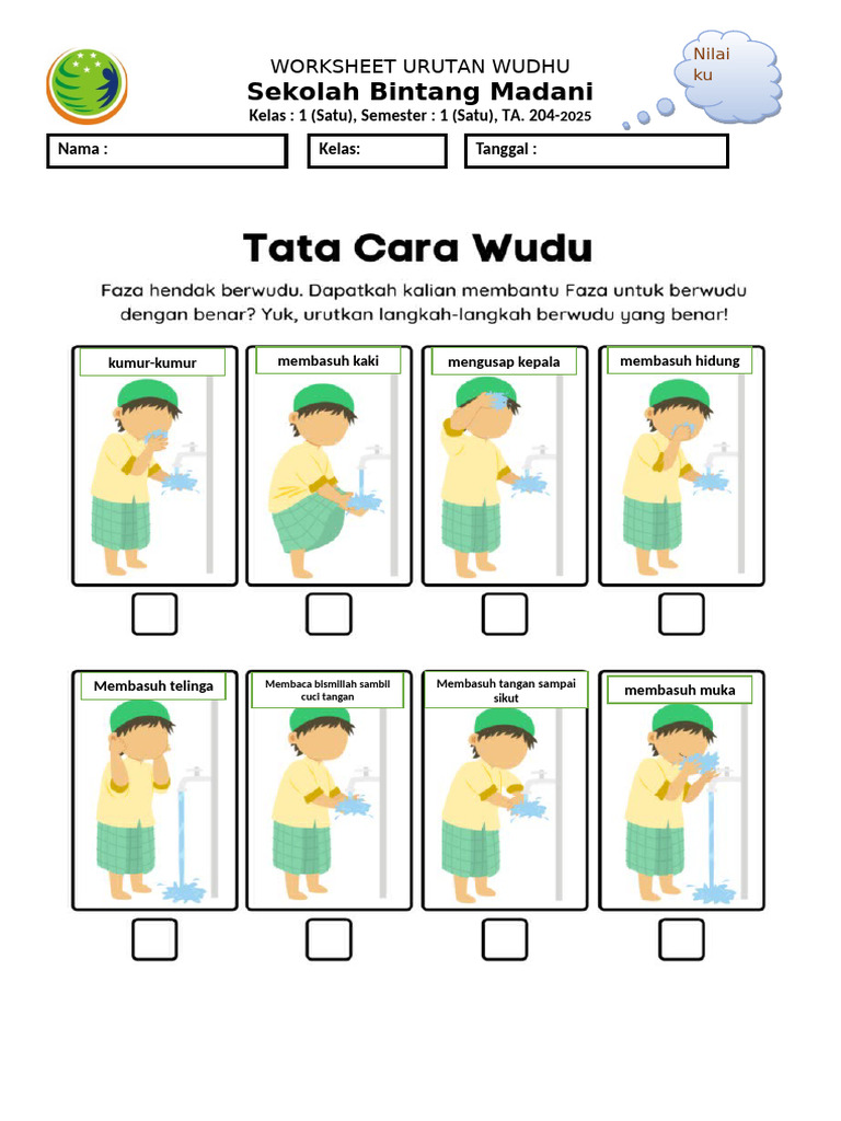Worksheet Urutan Wudhu | PDF