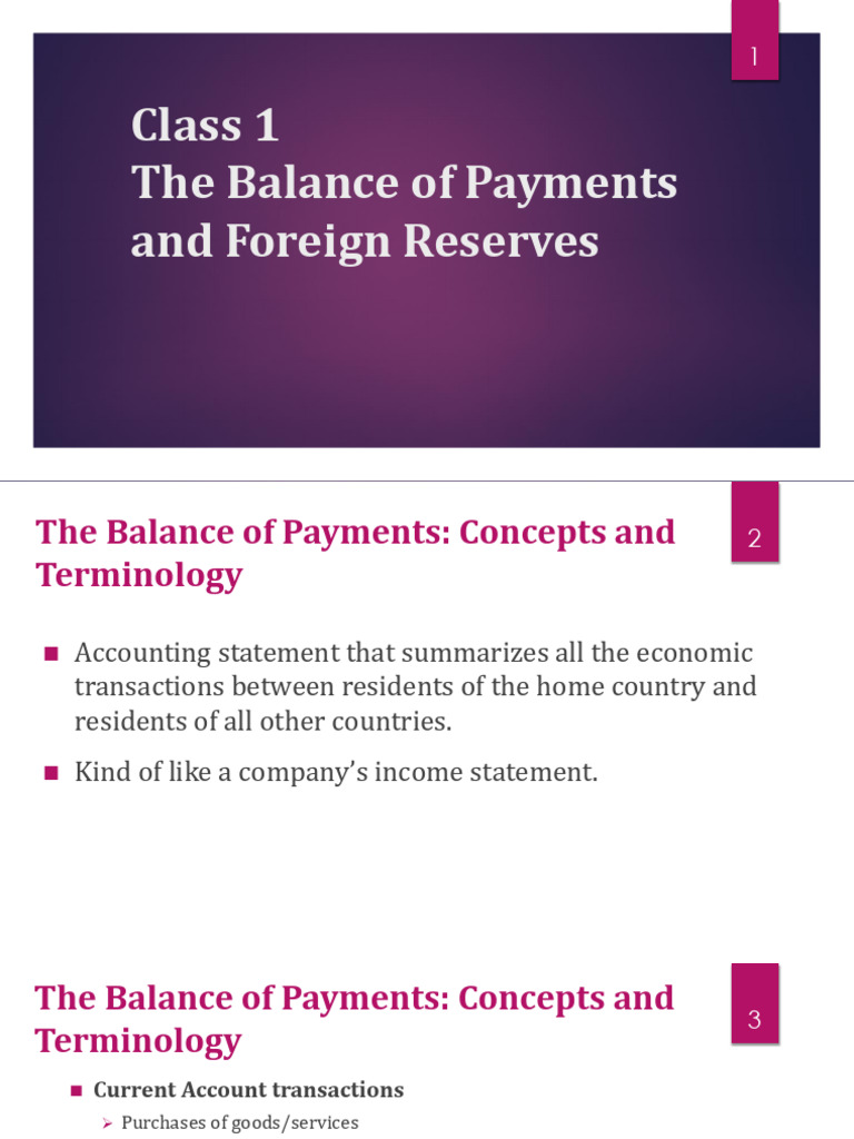Class01-BOP and Foreign Reserv | PDF | Balance Of Payments | Debits And Credits