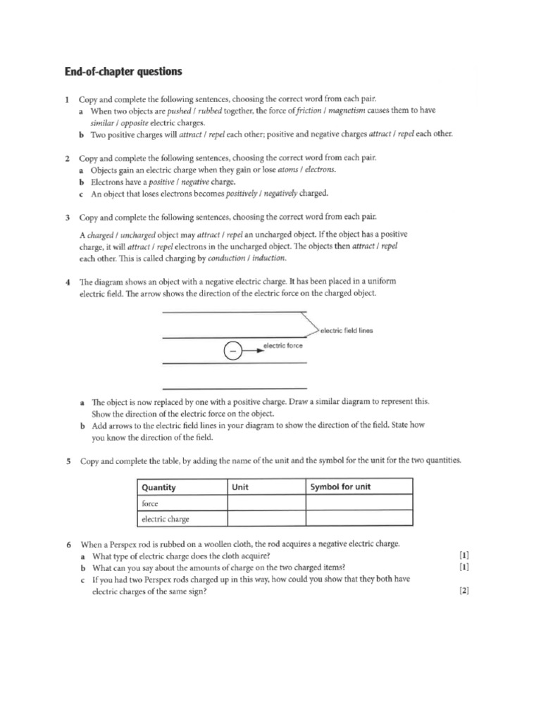 EOC Questions Static Electricity | PDF