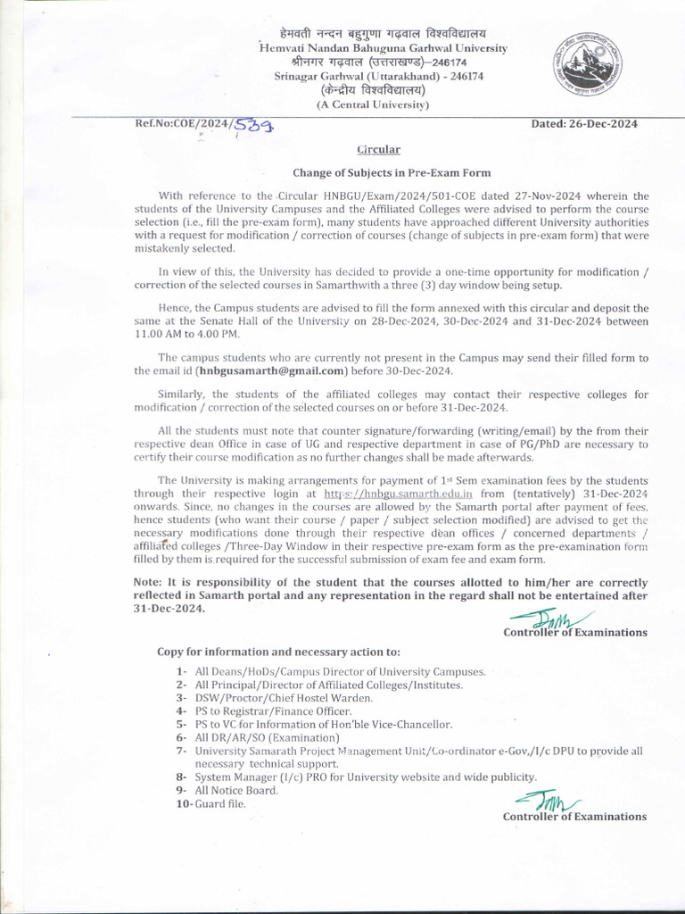 Circular - Course Modification in First Semester Pre-Exam Forms - 0 | PDF