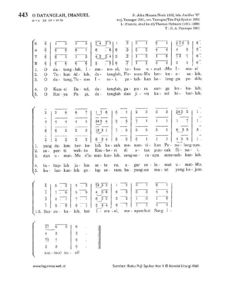 PS 443 O Datanglah Imanuel | PDF