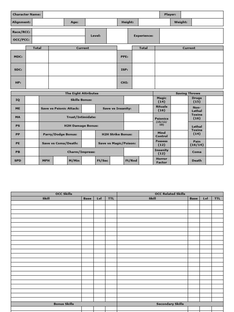 RIFTS PDF Character Sheet | PDF
