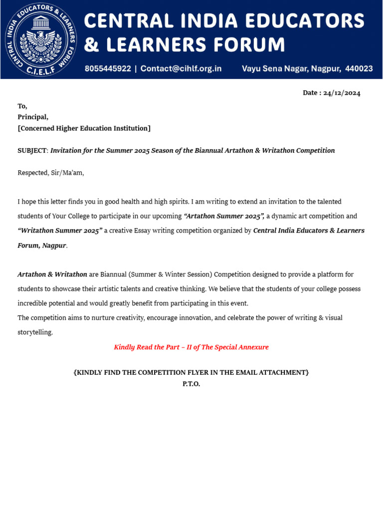 Artathon & Writathon 2025 Invitation | PDF