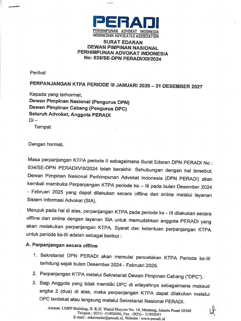 Surat Edaran Perpanjangan Ktpa Periode III 2025-2027 | PDF