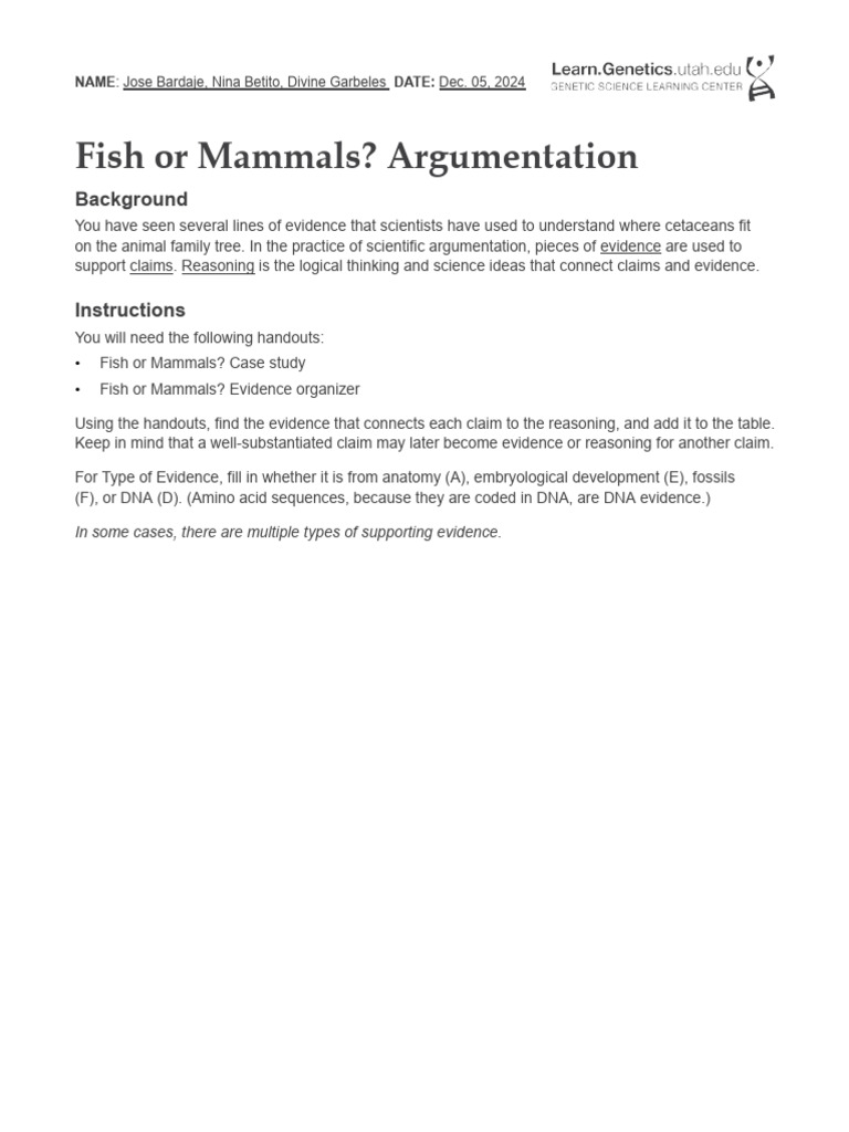 Argumentation-Bardaje, Betito, Garbeles-SC2C | PDF | Cetacea | Mammals