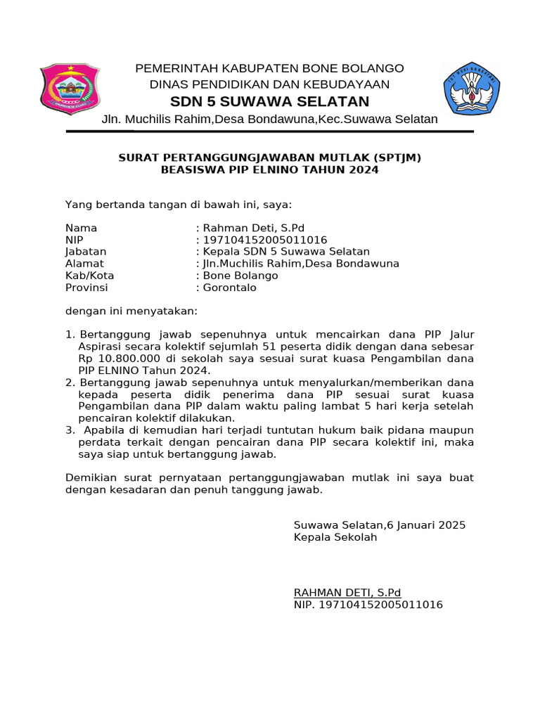 SPTJM Beasiswa Dengan Suket | PDF