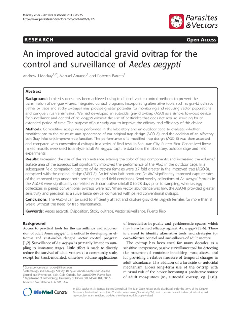 Improved Autocidal Gravid Ovitrap Design | PDF | Aedes Aegypti | Experiment