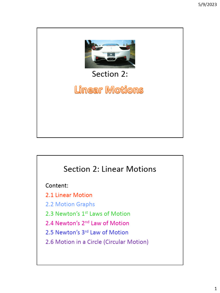 2.Linear+Motions Student+Version | PDF | Acceleration | Force