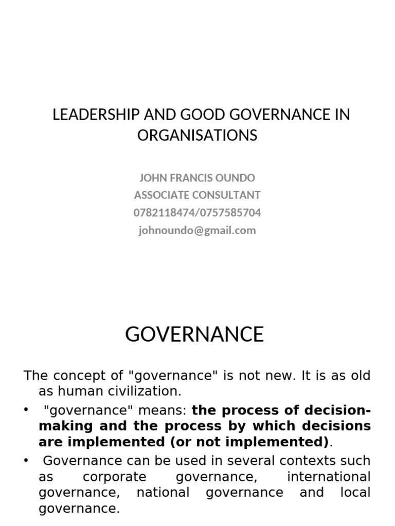 Leadership and Good Governance | PDF | Governance | Good Governance